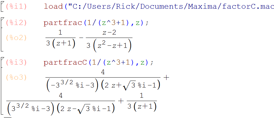 Partial Fraction Decomposition Using Complex Factors – The MaximaList
